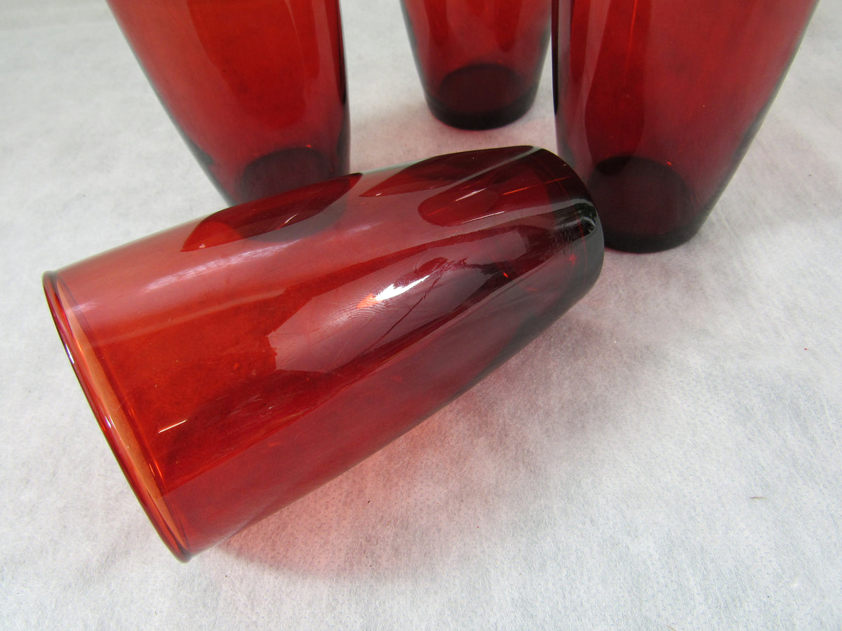 Vintage Mid Century Cranberry Glass Tumblers Set of 4 Ruby Colored Gla ...